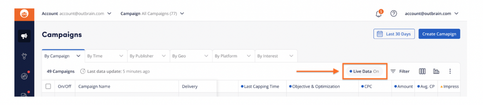 What is the Realtime Data view, and how do I use it? – Outbrain Help